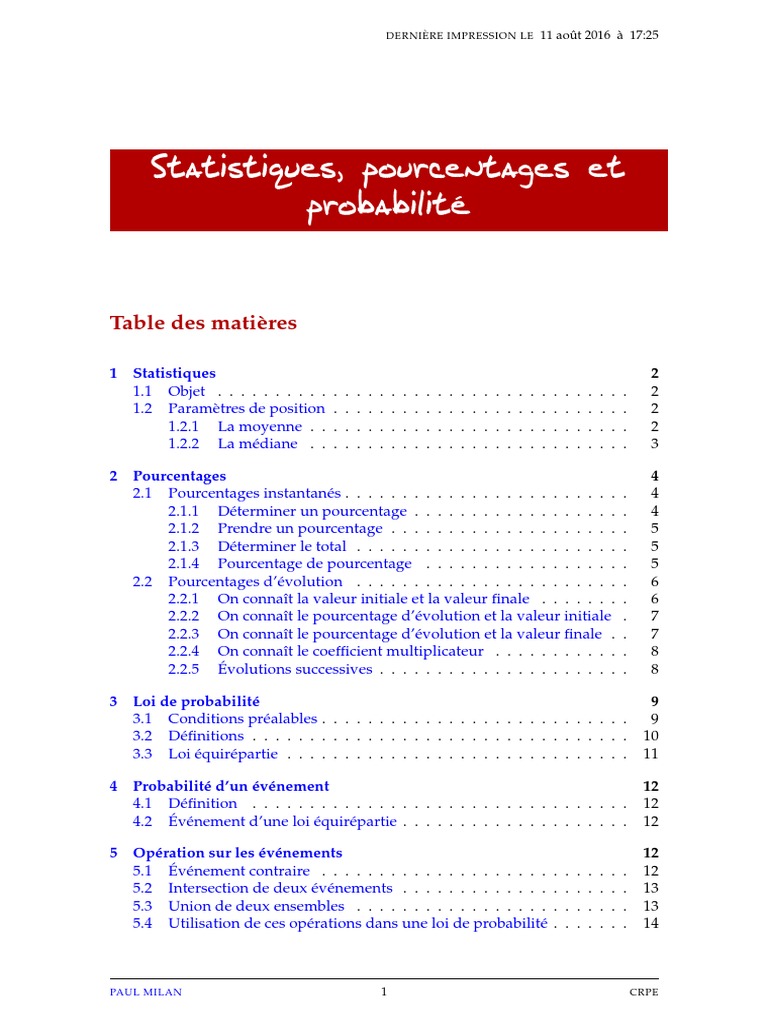 Statistiques Probabilite | PDF | Pourcentage | Moyenne