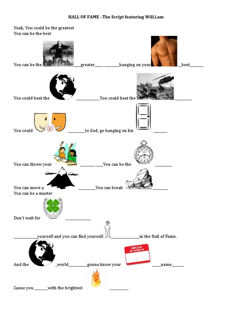 The Script FT William Hall of Fame Song Activities With Music Songs ...