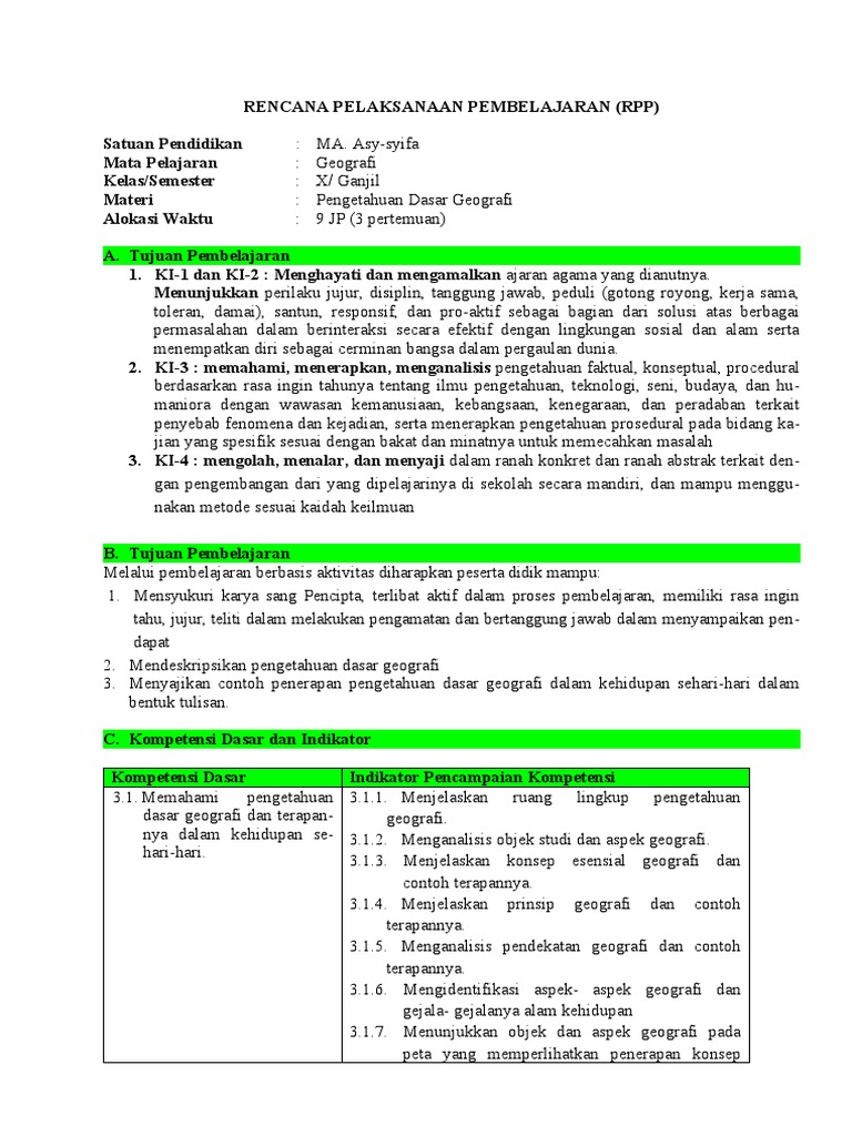 RPP Bab 1 Pengetahuan Dasar Geografi | PDF | Sains & Matematika