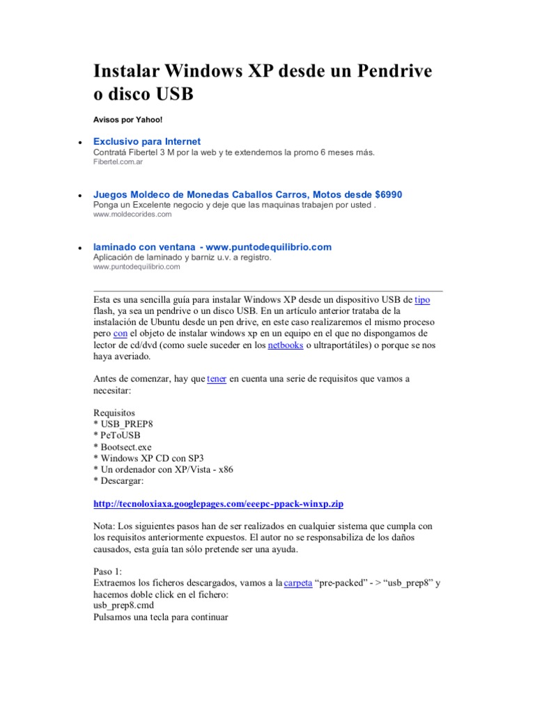 Instalar Windows XP Desde Un Pendrive o Disco USB | PDF | Informática