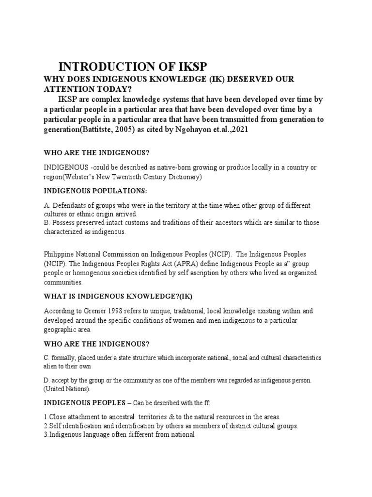 Introduction of Iksp: Why Does Indigenous Knowledge (Ik) Deserved Our ...