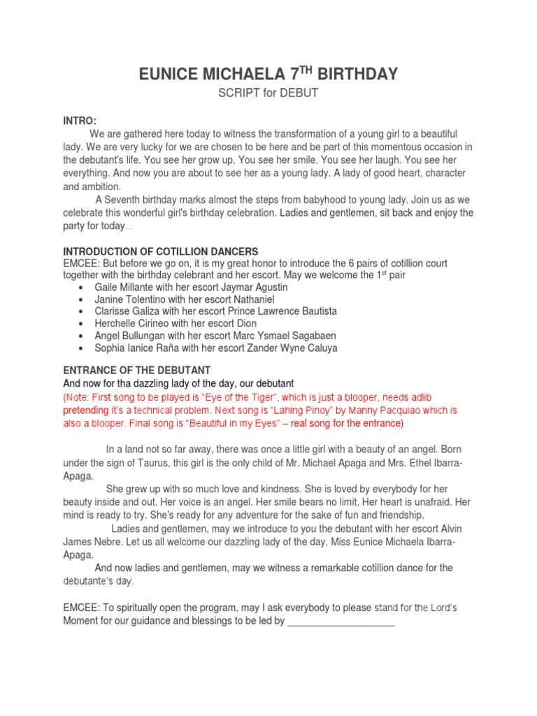 Emcee Script For Debut 7 Yo Compress | PDF