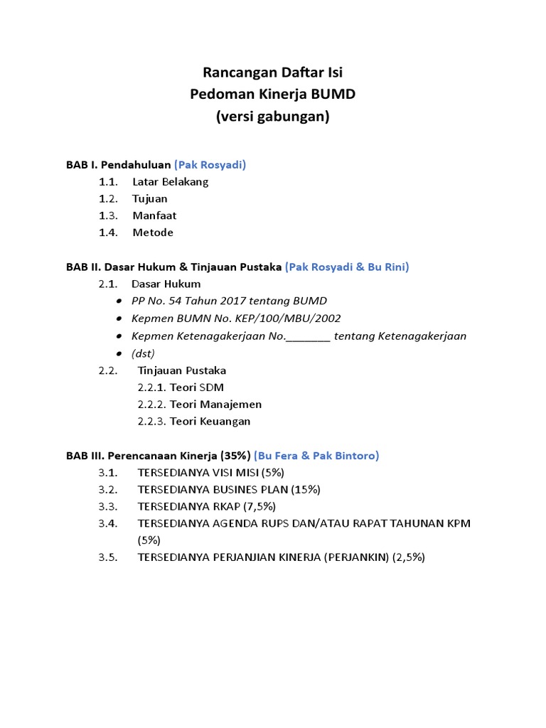 Rancangan Daftar Isi Pedoman Kinerja BUMD Ketapang | PDF