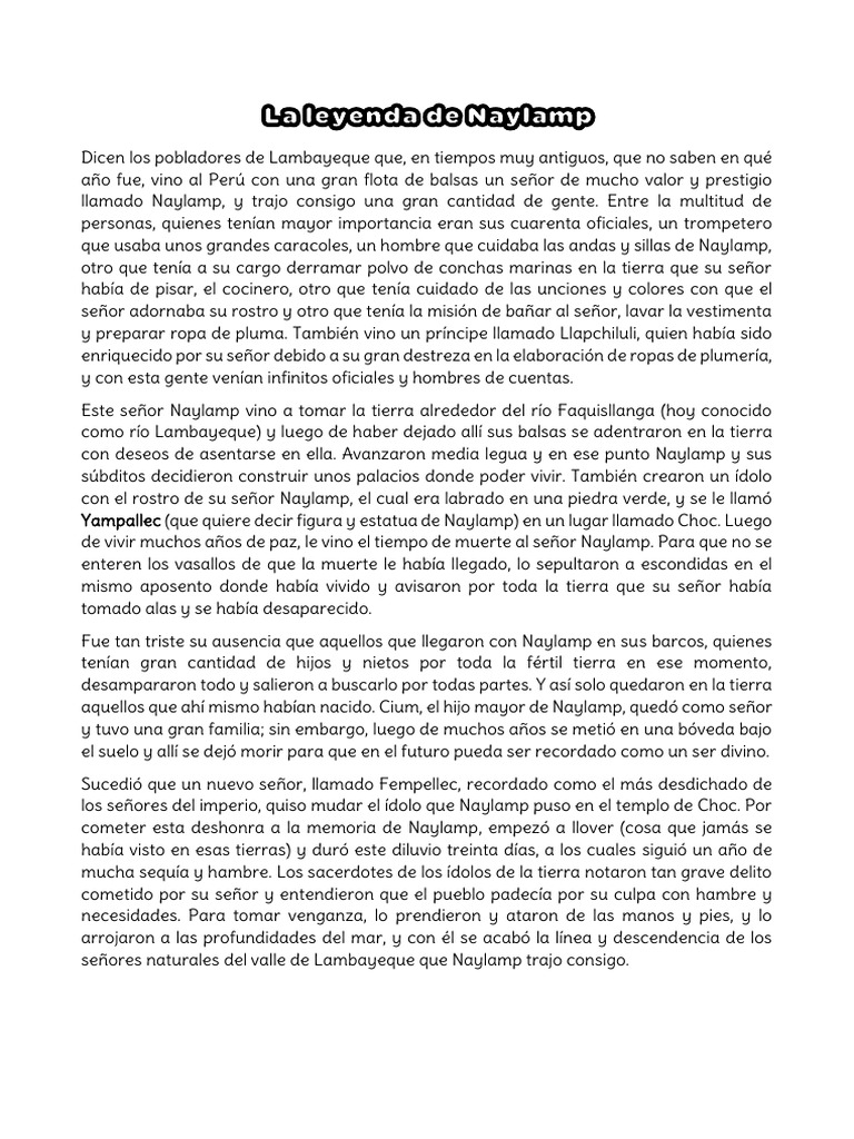 Resumen de la Leyenda de Naylamp | PDF