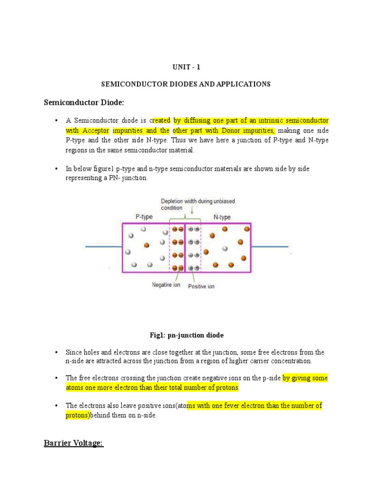 UNIT - 1 Semiconductor Diodes and Applications | PDF | P–N Junction | Rectifier