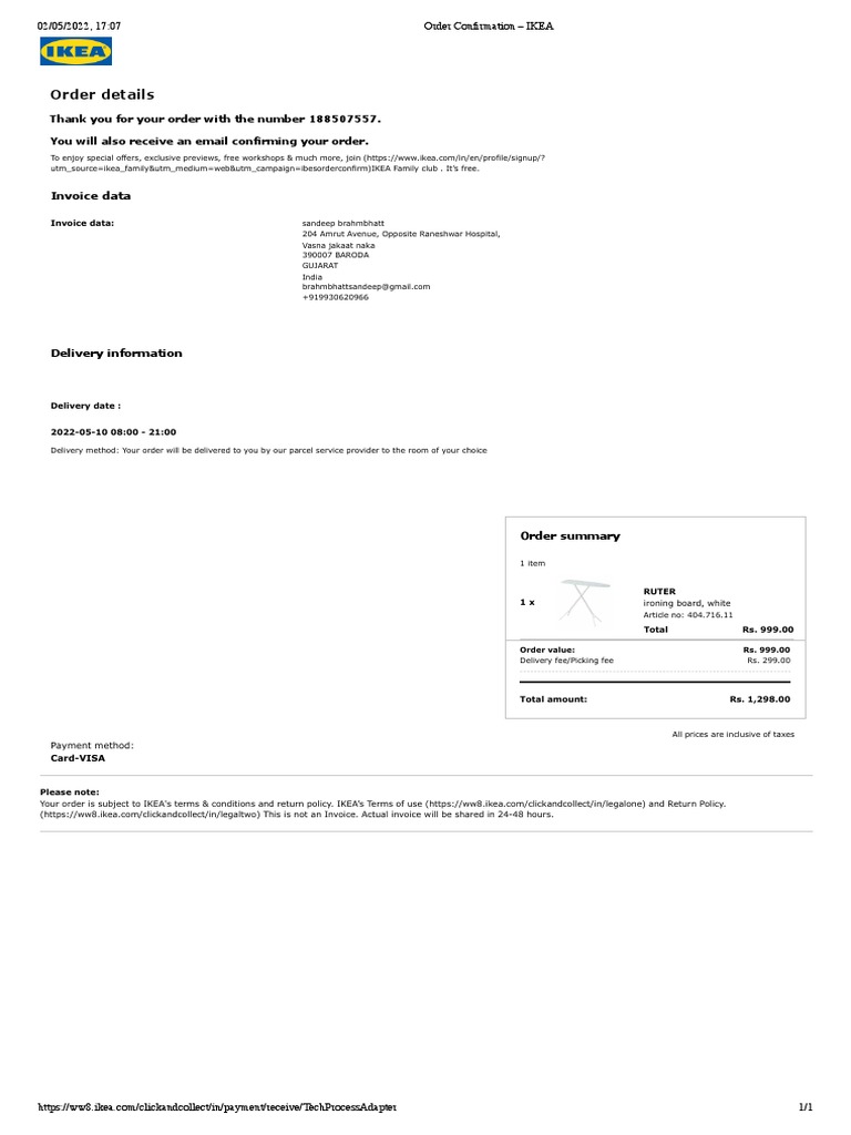 Order Confirmation - IKEA | PDF | Invoice | Business