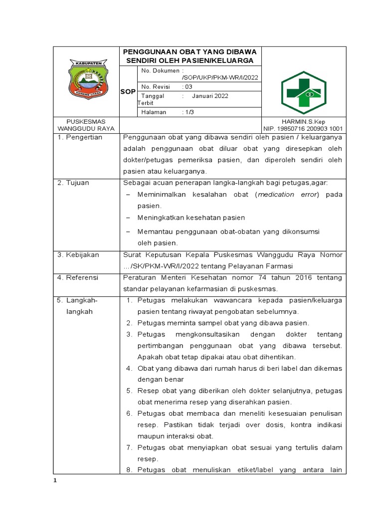 Sop Penggunaan Obat Yang Dibawa Sendiri Oleh Pasien | PDF