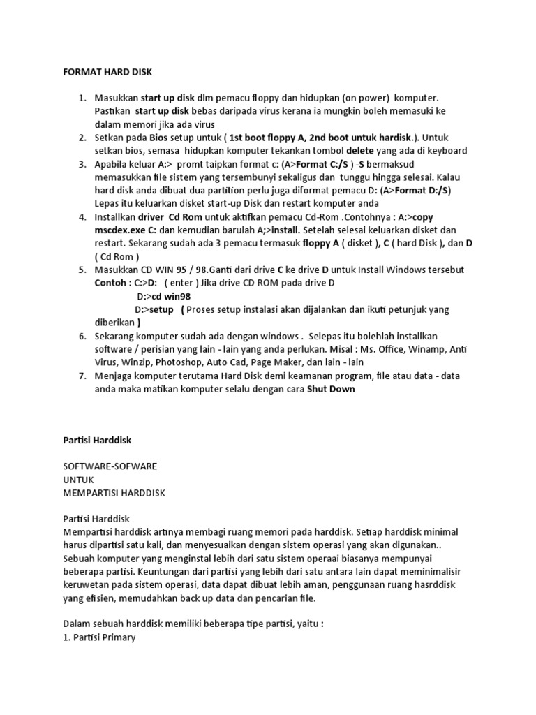Cara Format Hard Disk | PDF