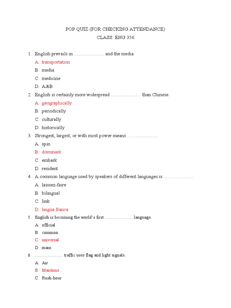 Pop Quiz A Eng356 2020S 2 | PDF | Multilingualism | Linguistics