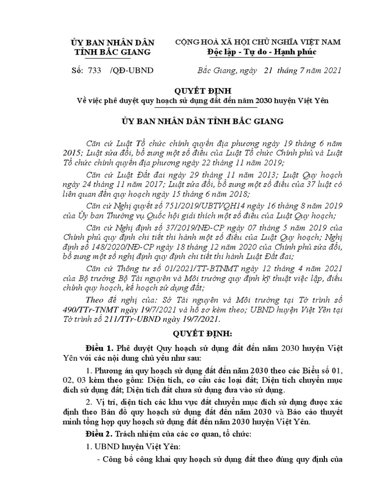 QD Phe Duyet QHSDĐ Huyen Viet Yen - Signed | PDF