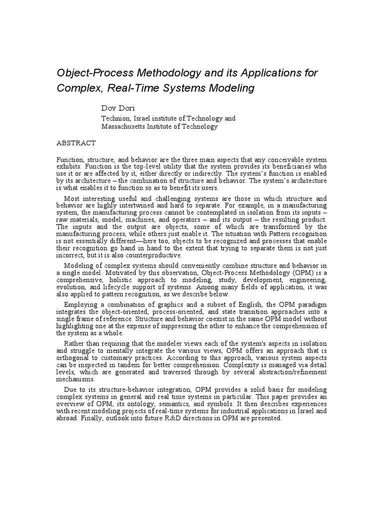 Object Process Methodology And Its Applications For Complex Real Time Systems Modeling Pdf