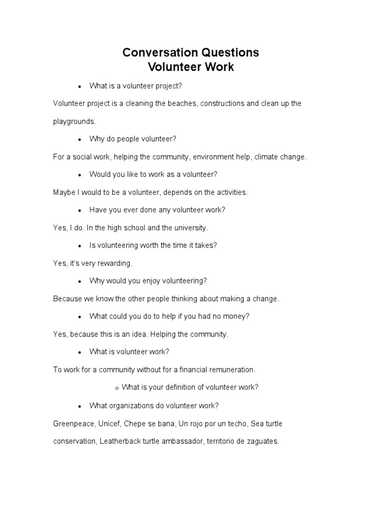 Conversation Questions Volunteer Work | PDF