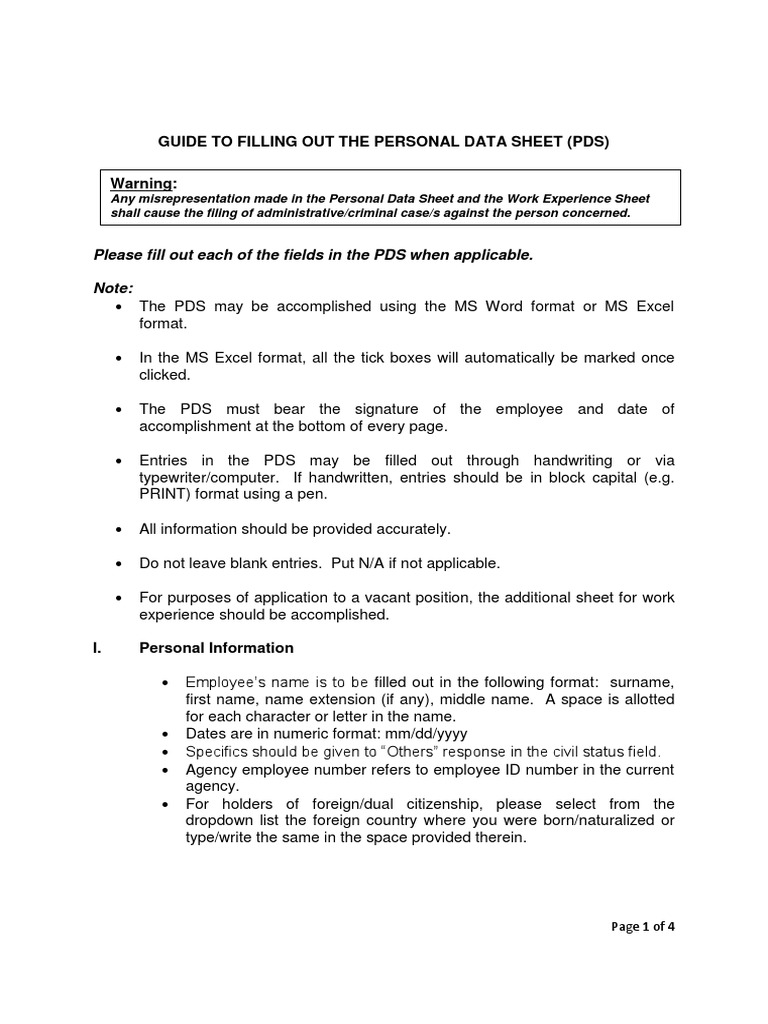 Guide To Filling Up The PDS | PDF