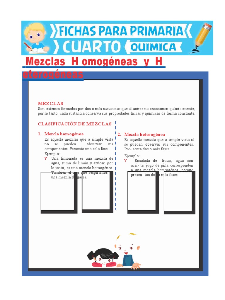 Mezclas Homogéneas y Heterogéneas para Cuarto de Primaria | PDF | Mezcla | Sustancias químicas