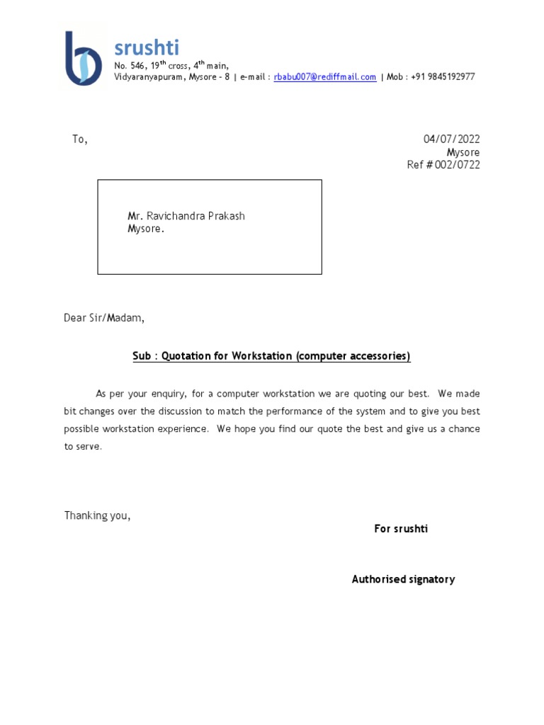 Quotation for Workstation (computer accessories) | PDF | Office ...