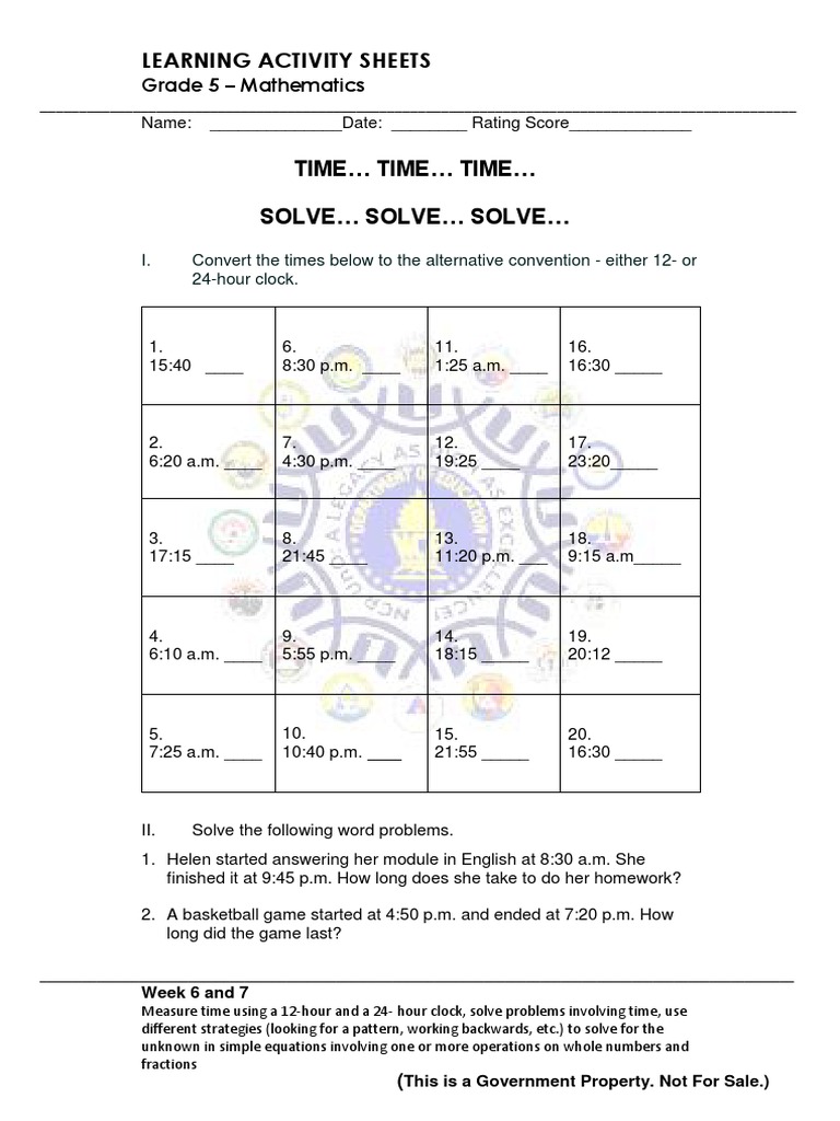 Learning Activity Sheets: Grade 5 - Mathematics | PDF | Mathematics ...