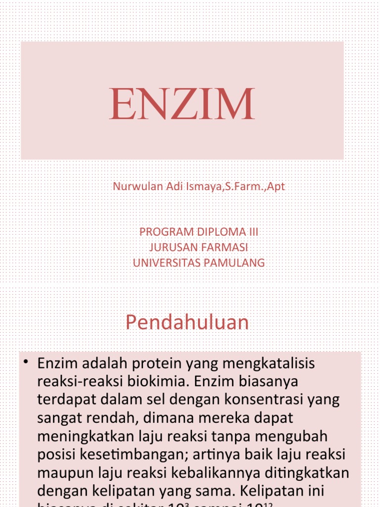 Biokimia Enzim (Kuliah 4) | PDF
