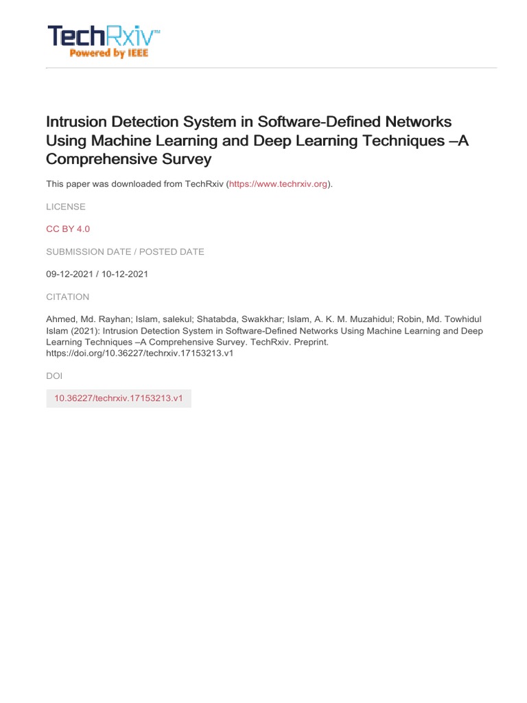 Intrusion Detection System in Software Defined Networks Using Machine Learning and Deep Learning ...