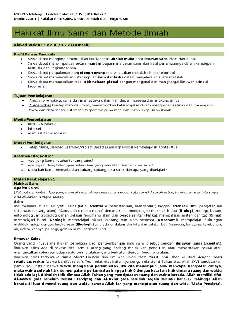 Modul 1 Hakikat Ilmu Sains Dan Metode Ilmiah | PDF
