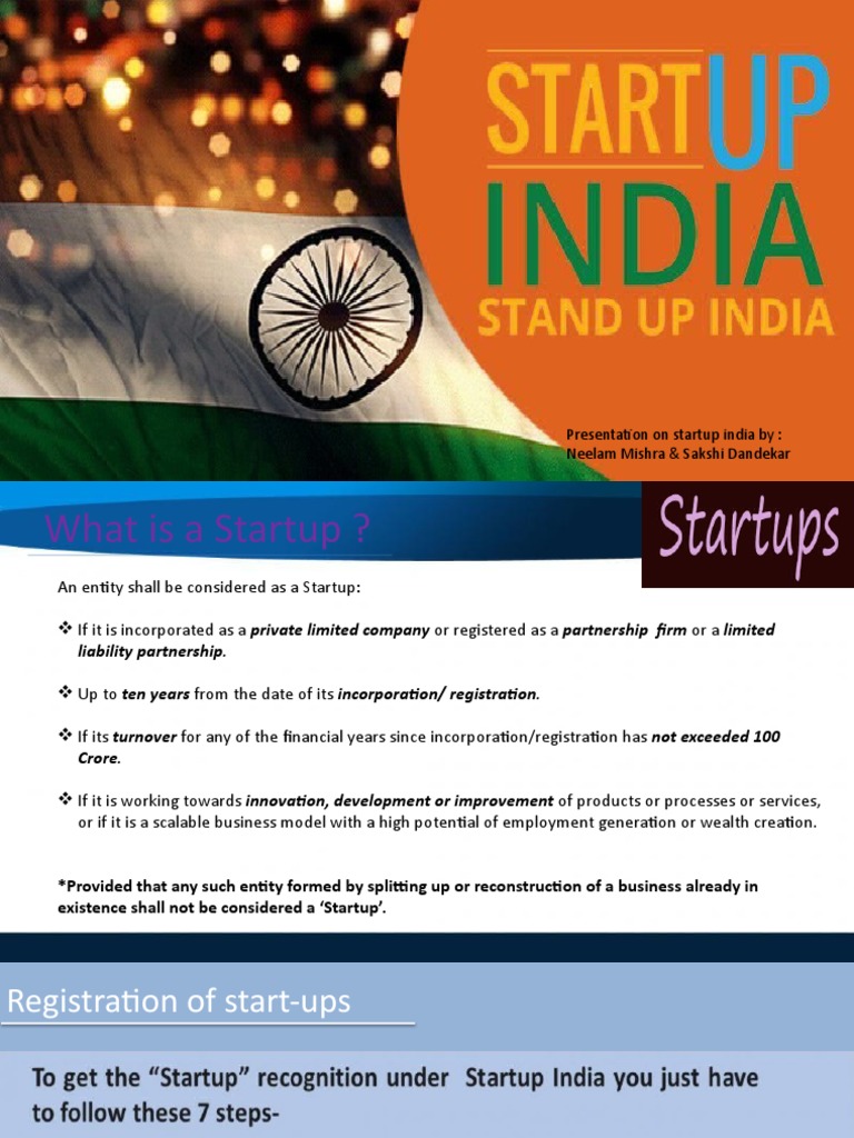 Presentation On Startup India By: Neelam Mishra & Sakshi Dandekar | PDF ...