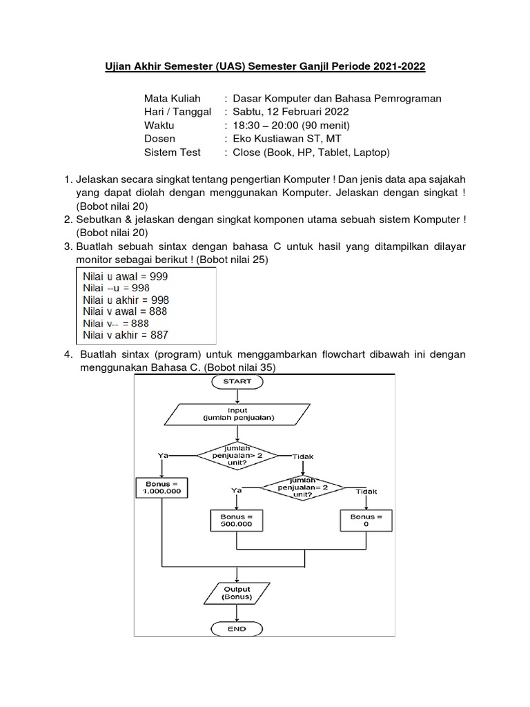 Jawaban Soal UAS Dasar Komputer Dan Bahasa Pemrograman | PDF