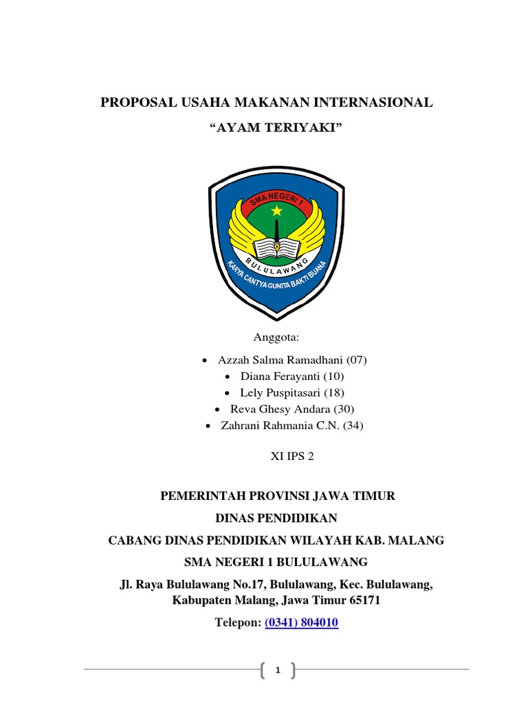 Kelompok Daerah Pakisaji - Xi Ips 2 - Ayam Teriyaki - Proposal-Dikonversi | PDF