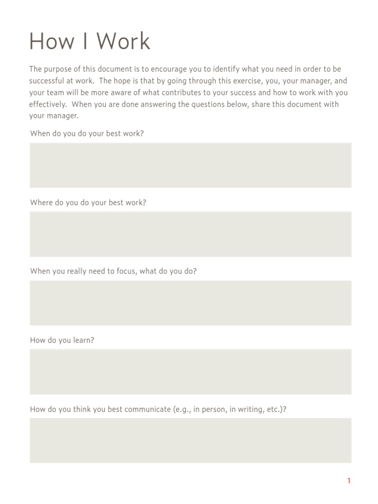 How I Work Worksheet | PDF | Career & Growth | Self-Improvement