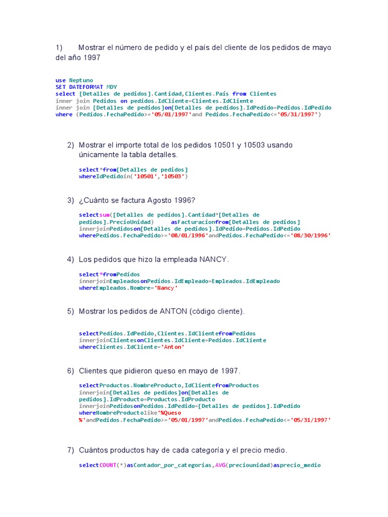 Ejercicios Resueltos de Consultas SQL | PDF | Datos de computadora | Gestión de tecnología de la ...