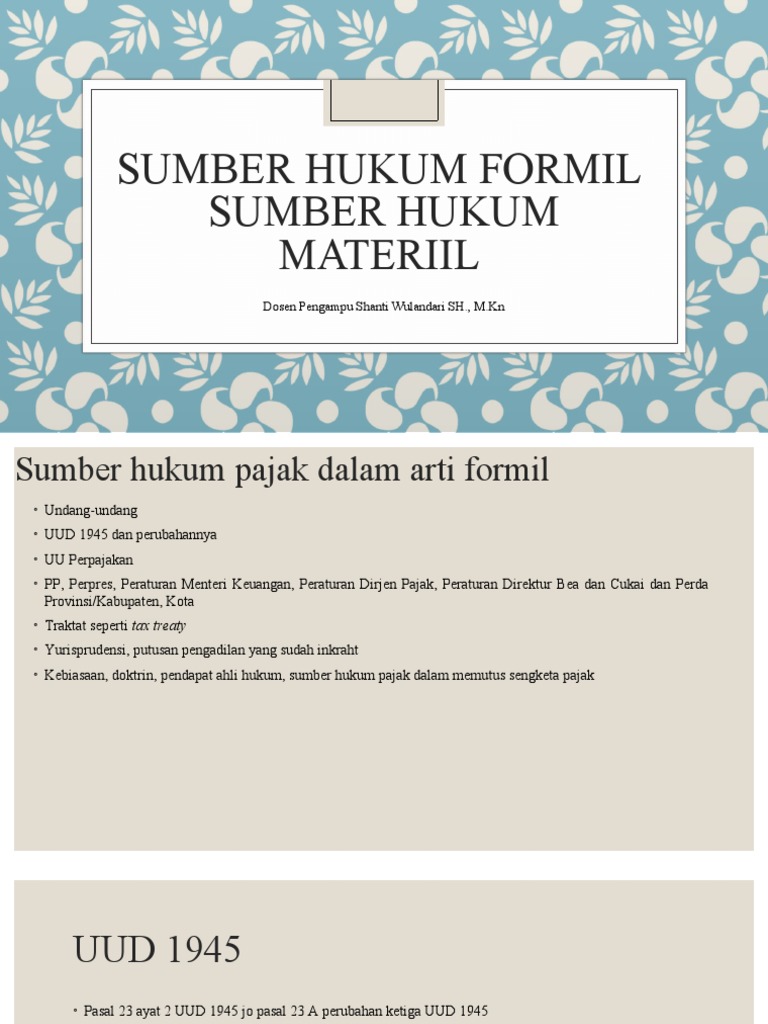 Sumber Hukum Pajak Formil Dan Materil | PDF | Hukum