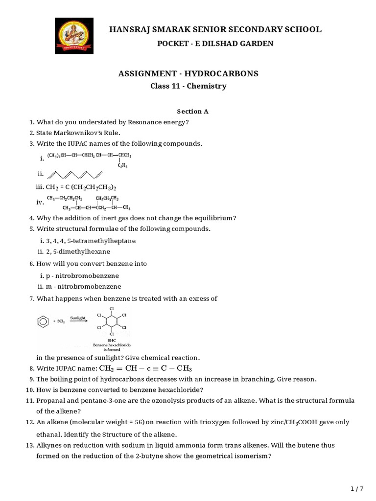 Assignment - Hydrocarbons | PDF | Alkene | Alkane