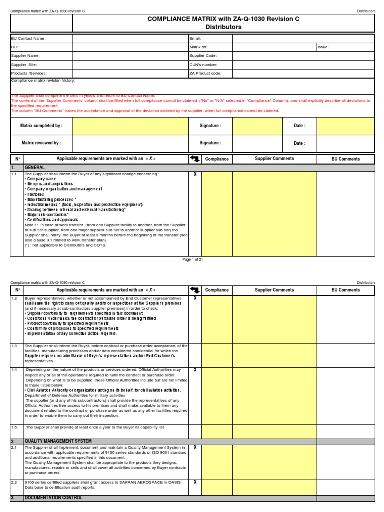 CM ZA - Q - 1030 - Rev-C - Compliance Matrix-Distributors (SPI) | PDF ...