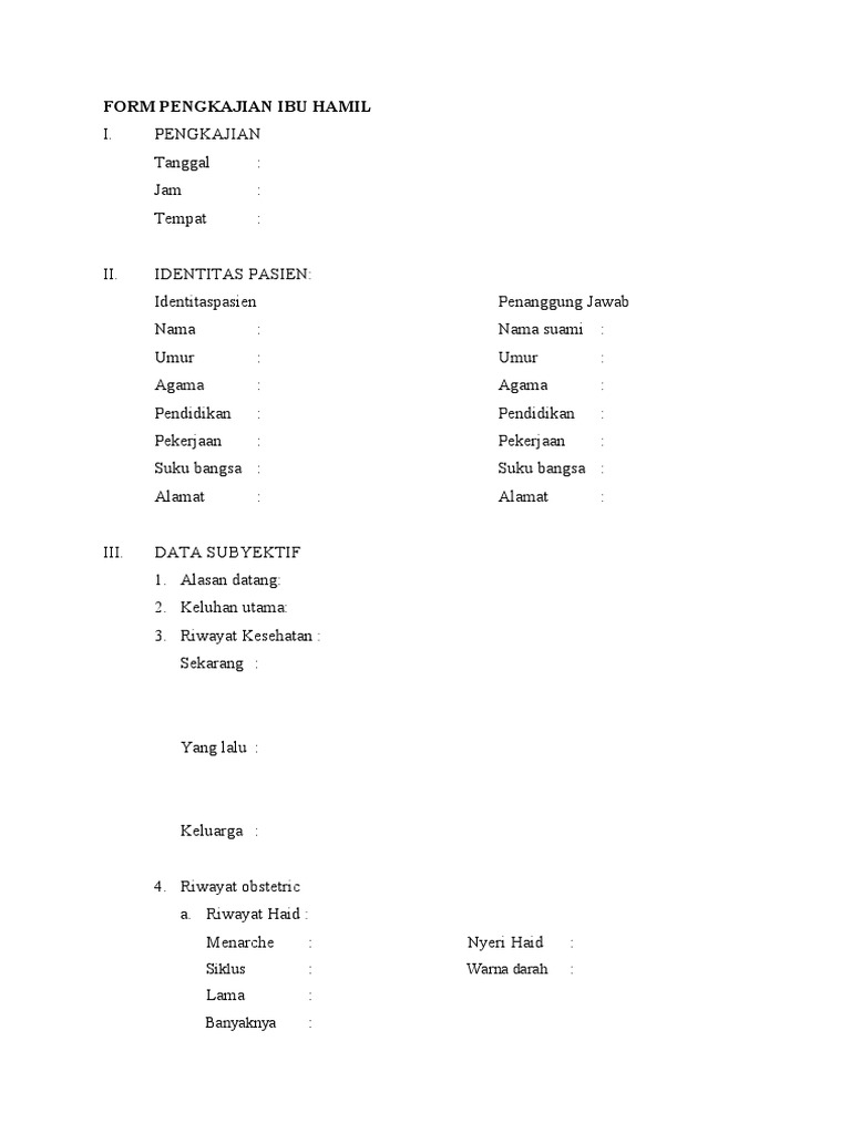 Form Pengkajian Askeb Hamil Fisiologis New | PDF | Sains & Matematika