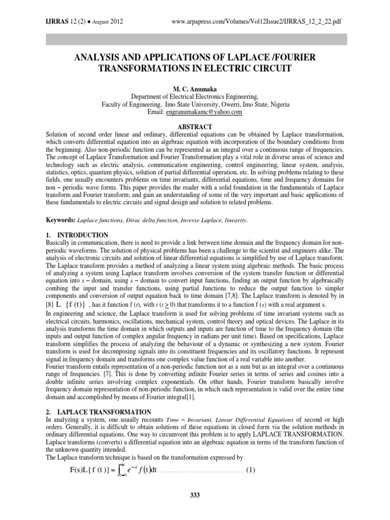 Analysis and Applications of Laplace /fourier Transformations in ...