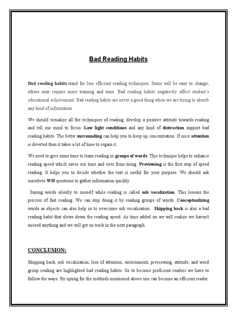 Bad Reading Habits: Bad Reading Habits Stand For Less Efficient Reading ...