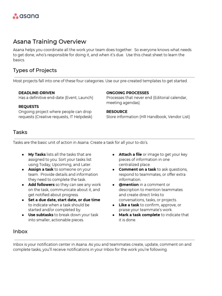Asana One-Pager Overview | PDF | Business | Communication