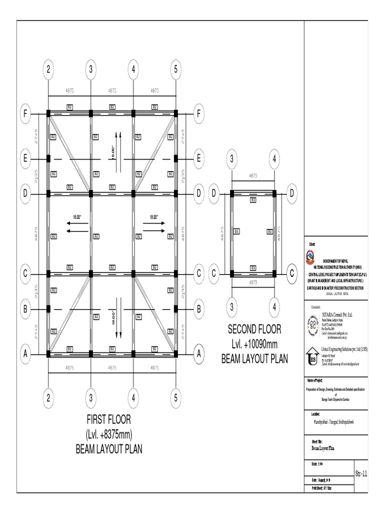 Second Floor Lvl. +10090mm Beam Layout Plan: Client | PDF