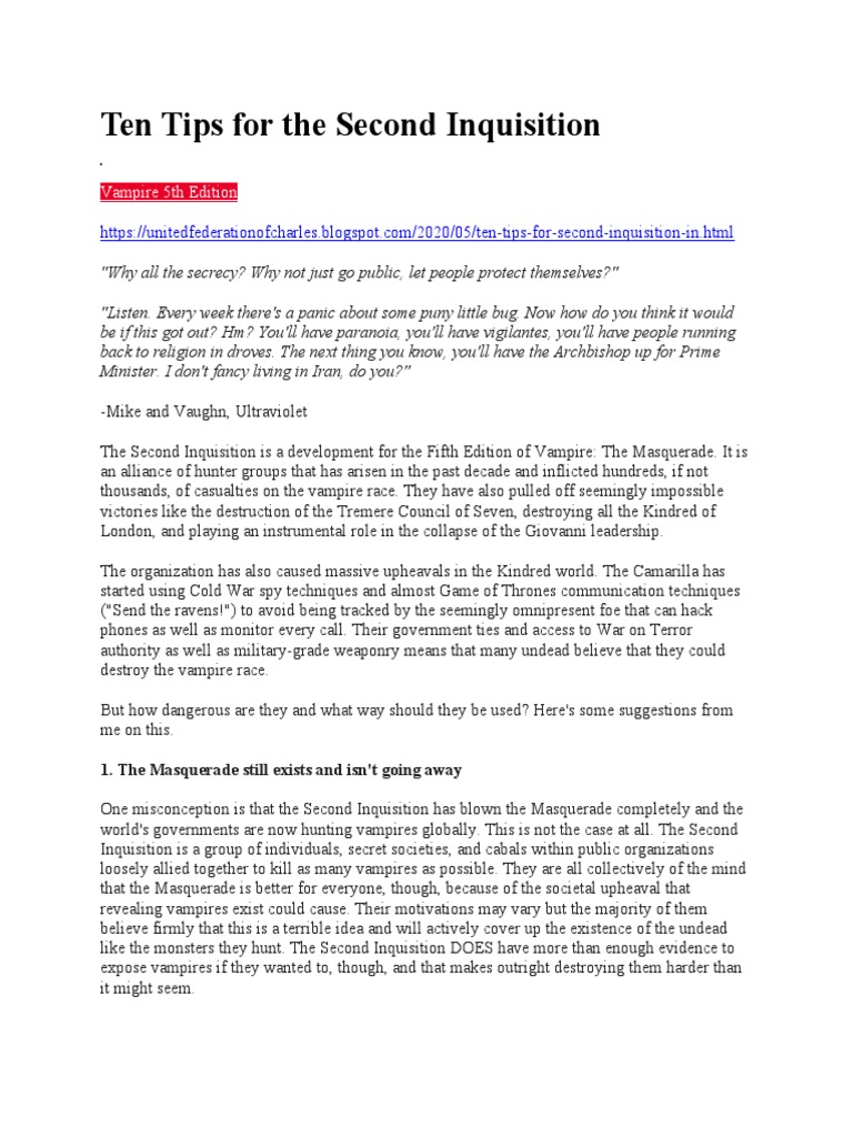 Vampire The Masquerade V5 - 2nd Inquisition Tips | PDF