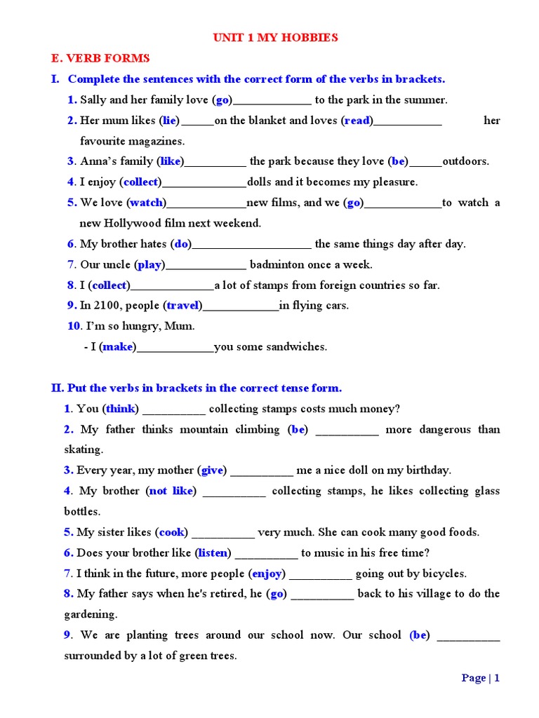 Verb Form E7 (Unit 1-6) | PDF | Language Arts & Discipline | Foreign Language Studies