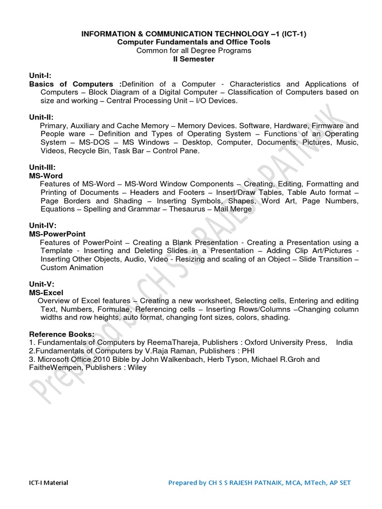 ICT I (Meterial) | PDF | Computer Data Storage | Operating System