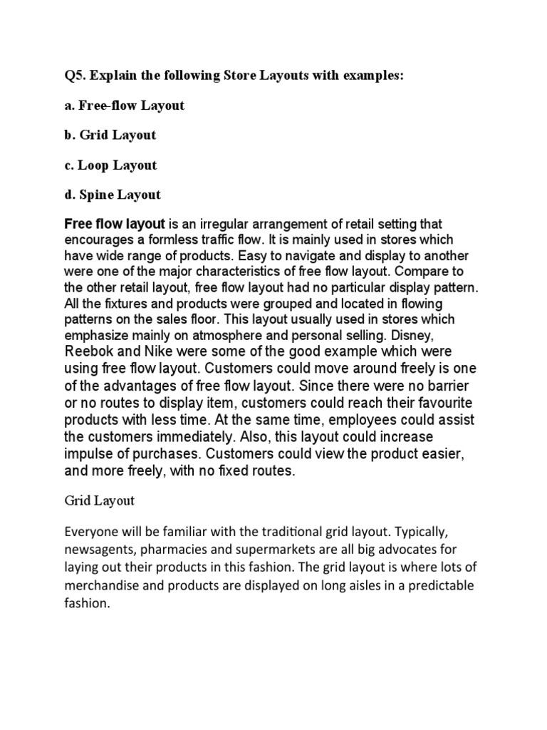 Q5. Explain The Following Store Layouts With Examples: A. Free-Flow ...