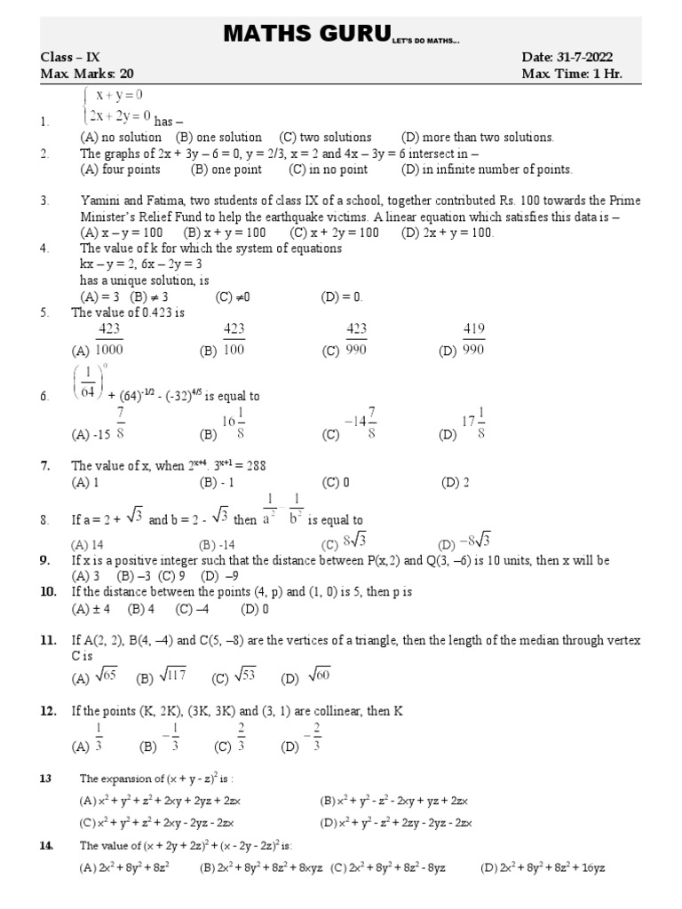 Class-IX MCQ | PDF | Triangle | Angle