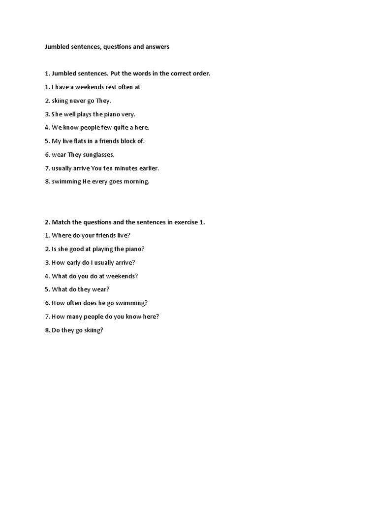 Jumbled Sentences, Questions and Answers | PDF