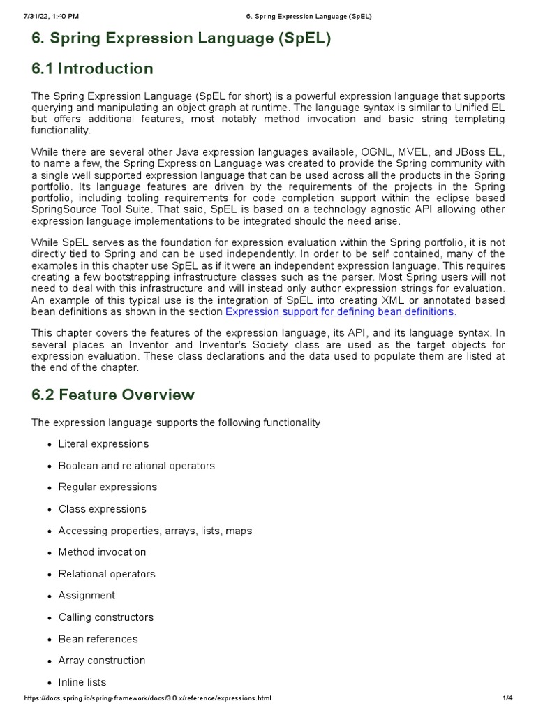 An Introduction to the Features and Usage of the Spring Expression Language (SpEL) | PDF ...