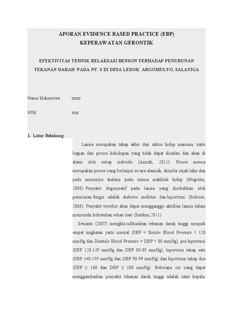 Contoh Laporan Ebp HT | PDF | Kesehatan Holistik