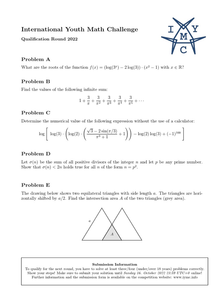 International Youth Math Challenge: Problem A | PDF