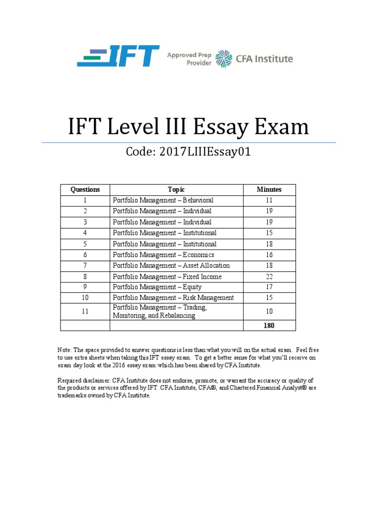 2017 Ift Level III Essay Exam Sample | PDF | Investment Management | Investing