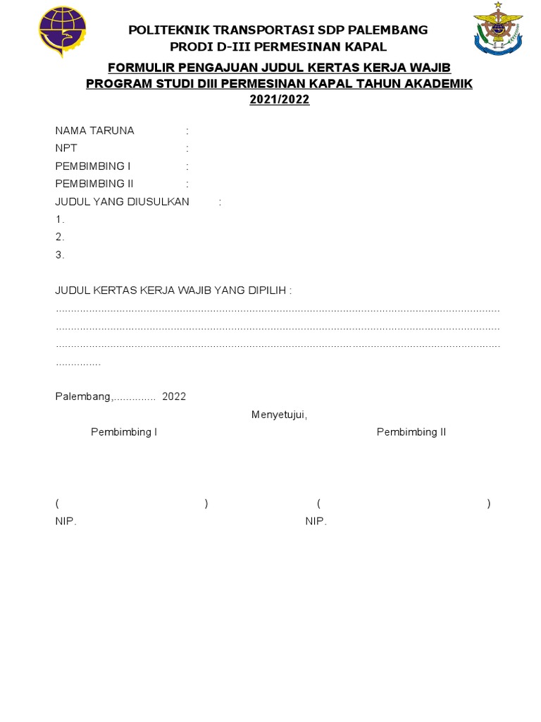 Lembar Bimbingan Proposal Judul Kertas Kerja Wajib | PDF