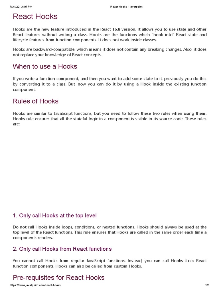 React Hooks: When To Use A Hooks | PDF | Computing | Software Engineering