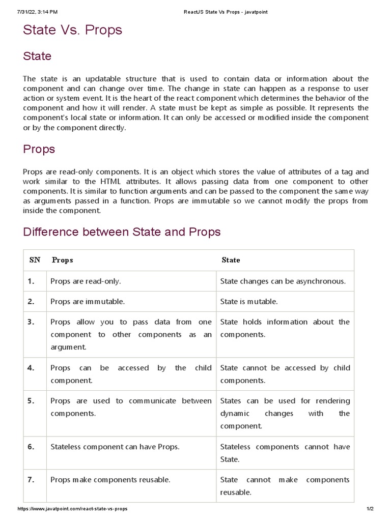ReactJS State Vs Props | PDF | Computer Programming | Systems Engineering