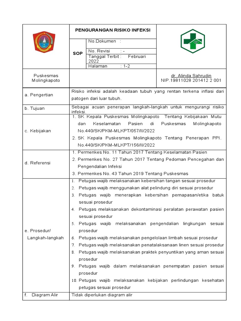 Sop 5 Pengurangan Risiko Infeksi | PDF
